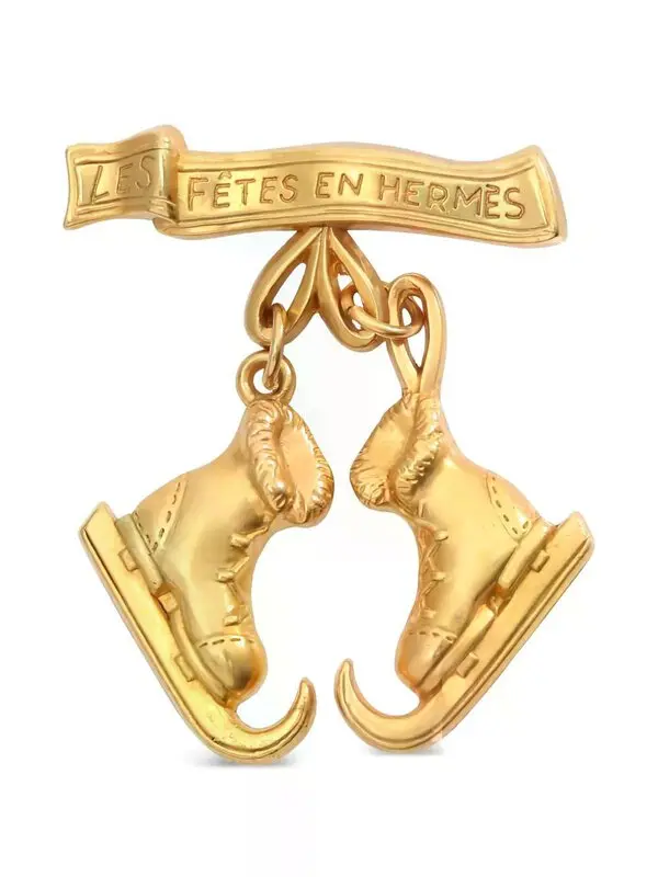Hermès 2010s Skate Motif Brooch - Gold