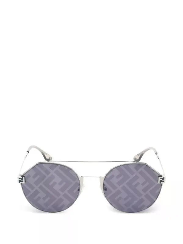Fendi Ff-pattern Round Sunglasses - Silver