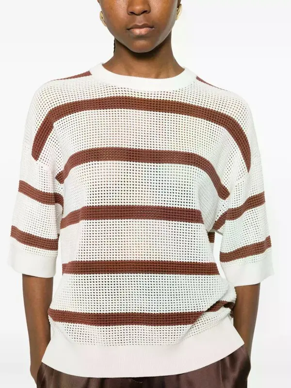 Brunello Cucinelli Striped Perforated Sweater