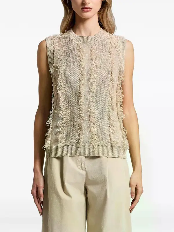 Peserico Sequined Fringed Knit Top - Neutrals
