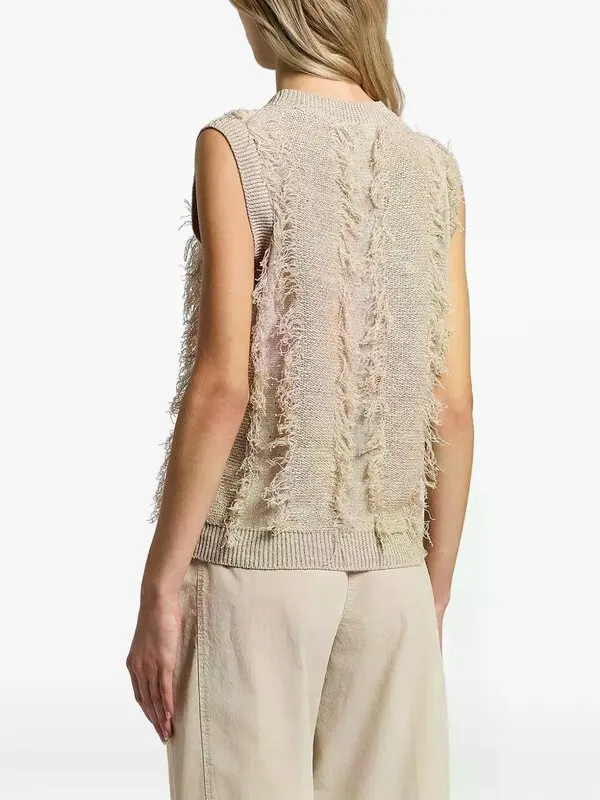 Peserico Sequined Fringed Knit Top - Neutrals