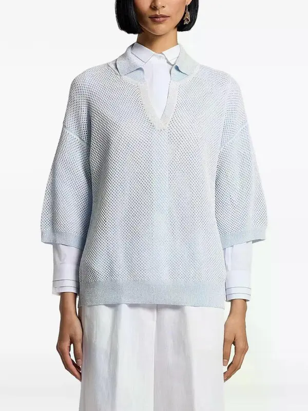 Peserico Sequinned Cotton Yarn Polo Shirt - Blue