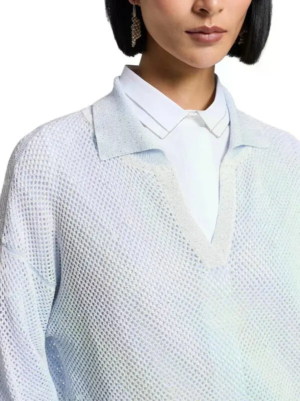 Peserico Sequinned Cotton Yarn Polo Shirt - Blue