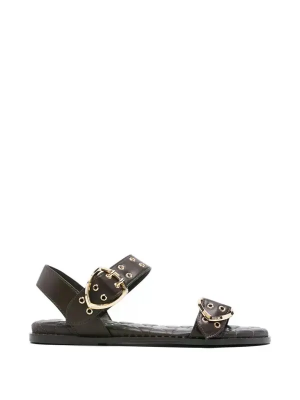 BLAUER. Heart Buckle Leather Sandals - Brown