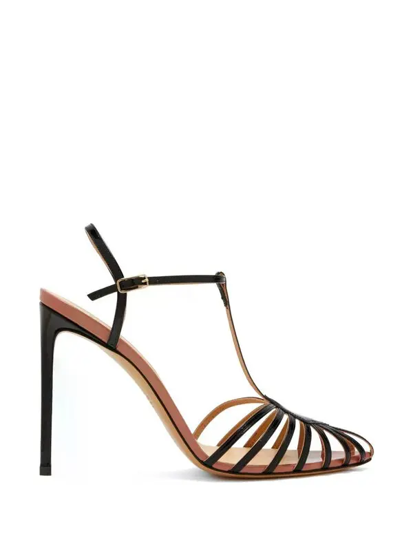 FRANCESCO RUSSO T-strap Cage Sandals - Black