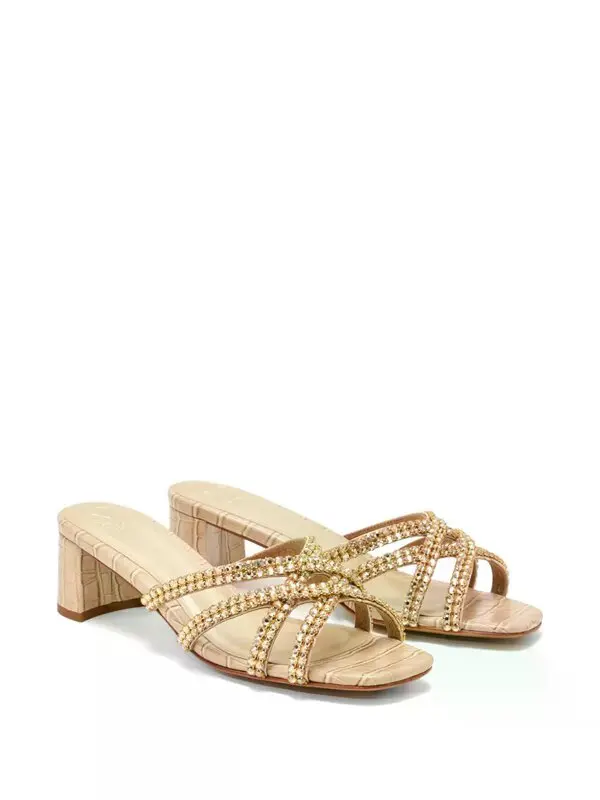 NICOLI Embellished Reptile Effect Strap Sandals - Neutrals