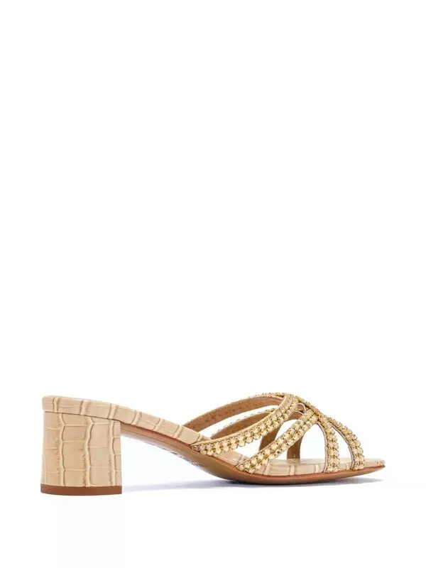 NICOLI Embellished Reptile Effect Strap Sandals - Neutrals