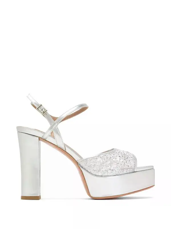 NICOLI Neza Lace Embellished Sandals - Silver