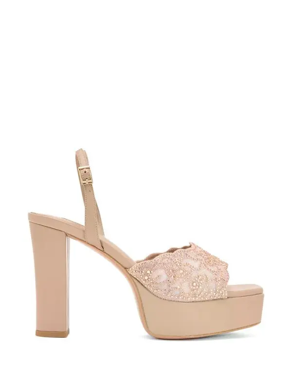 NICOLI Lace Embellishment Platform Sandals - Neutrals