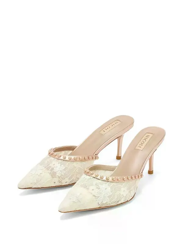 NICOLI Lace Mules With Pearl Embellishments