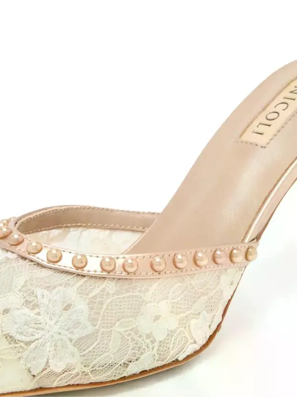 NICOLI Lace Mules With Pearl Embellishments