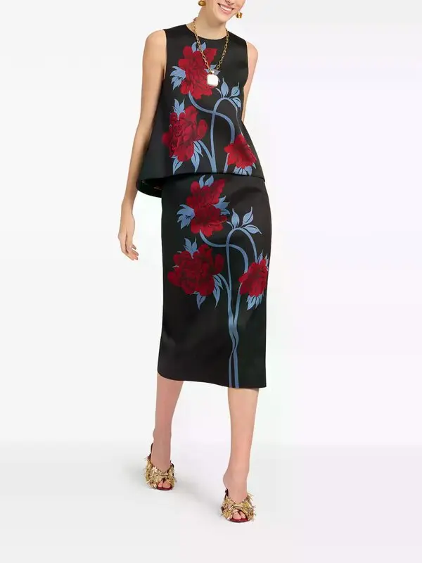 La DoubleJ Floral Jacquard Pencil Skirt - Black