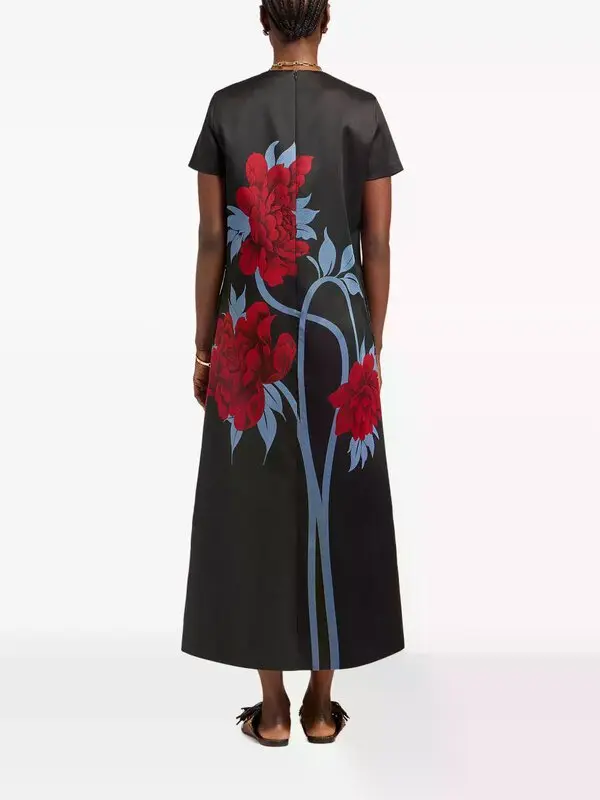 La DoubleJ Peonies Jacquard Swing Dress - Black