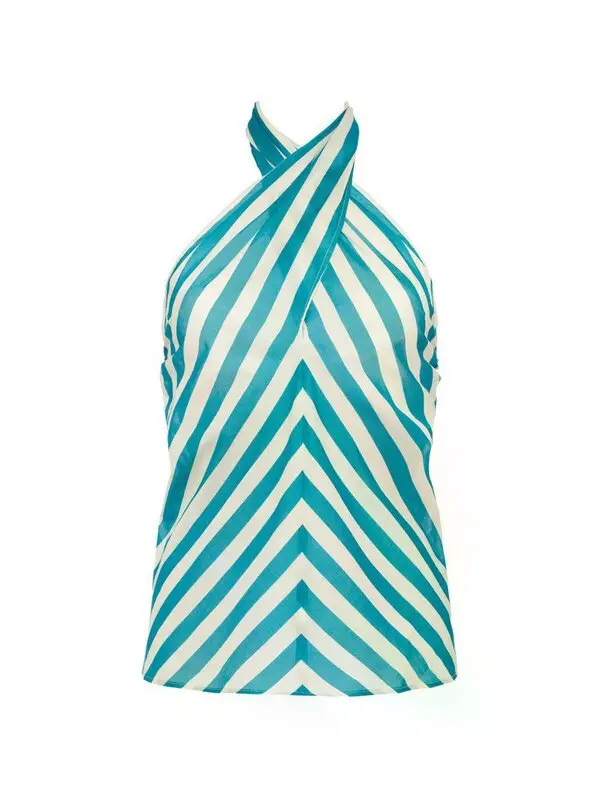 ERES Striped Halterneck Top - Blue