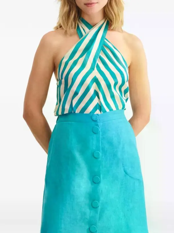ERES Striped Halterneck Top - Blue