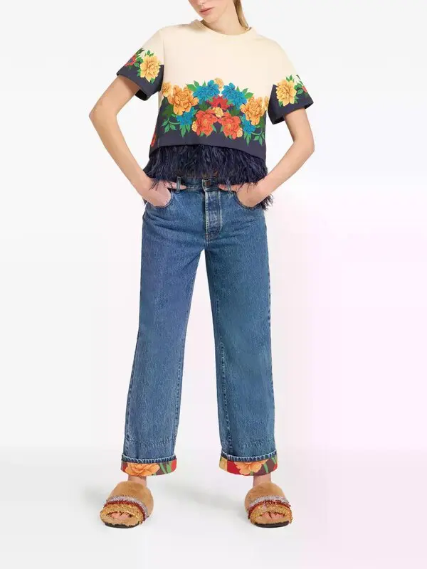 La DoubleJ Floral Cuff Embroidered Jeans