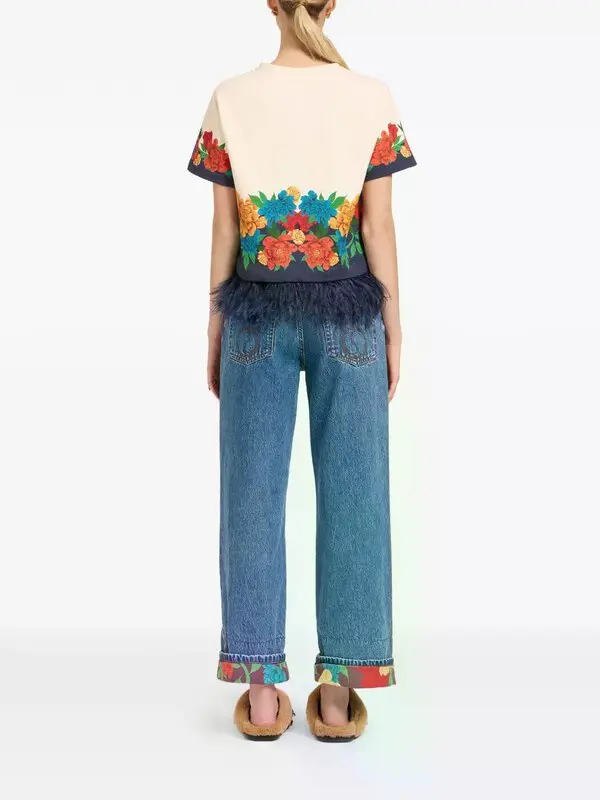 La DoubleJ Floral Cuff Embroidered Jeans