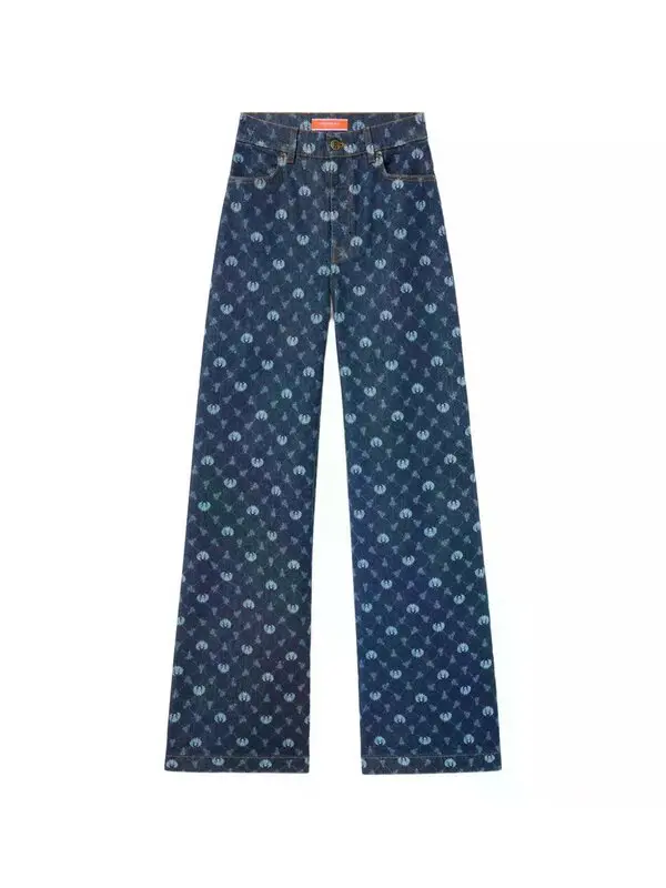 La DoubleJ Check Print Wide Leg Jeans