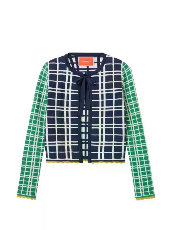 La DoubleJ Tie Front Checked Cardigan - Blue