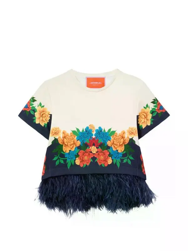 La DoubleJ Floral Feather T-shirt - Neutrals