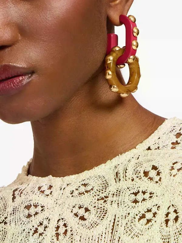 La DoubleJ Studded Hoop Earrings - Brown