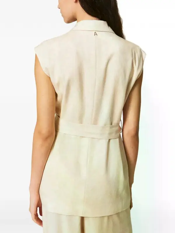 TWINSET Sleeveless Jacket With Print And Belt - Neutrals