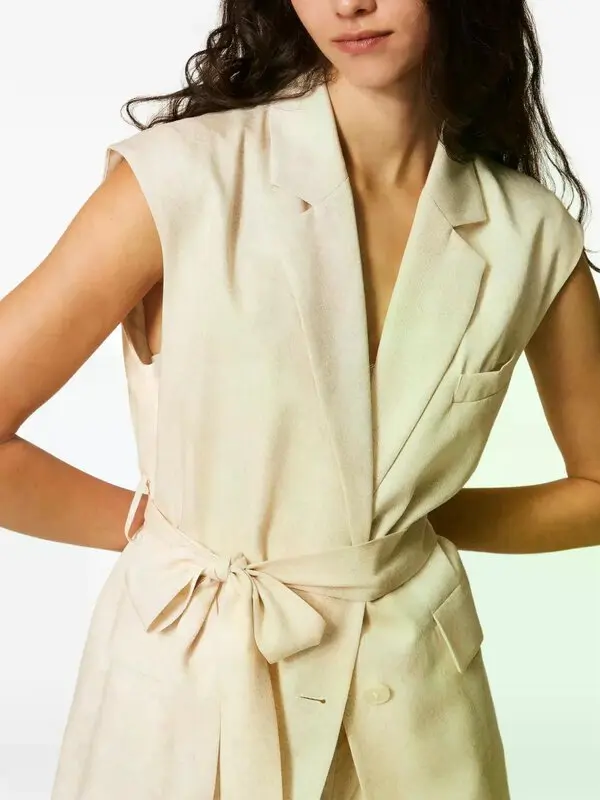 TWINSET Sleeveless Jacket With Print And Belt - Neutrals