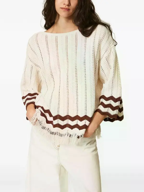 TWINSET Zigzag-print Fringed Top