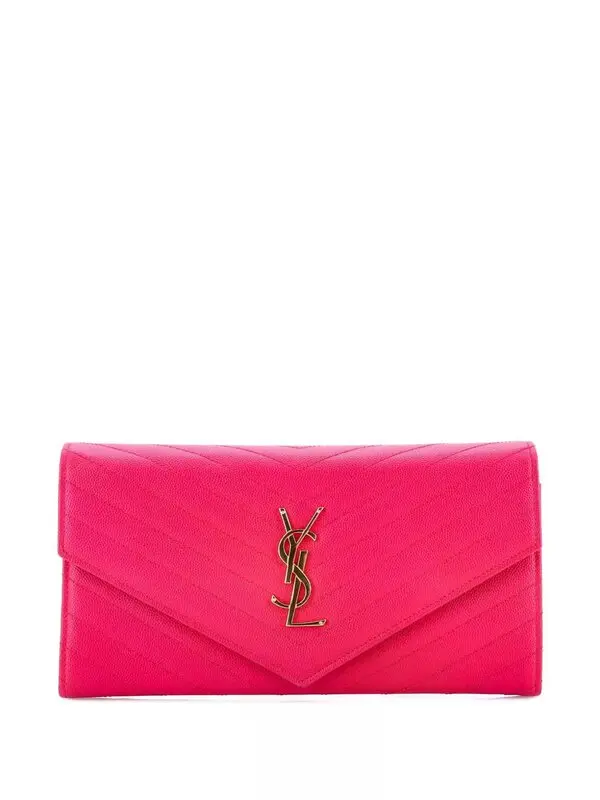Saint Laurent Classic Monogram Flap Document Organizer Wallet Matelasse Chevron Leather Large Small Wallets - Pink
