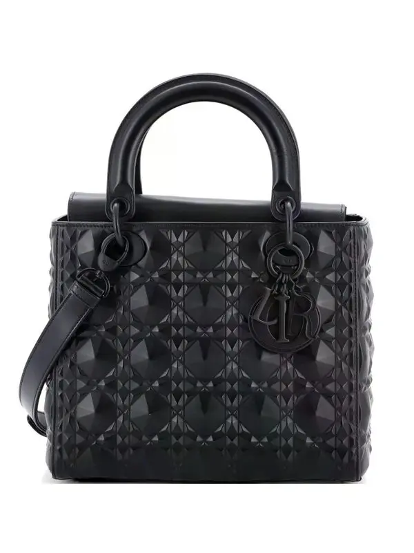 Dior Lady Diamond Motif Cannage Calfskin Medium Shoulder Bag - Black