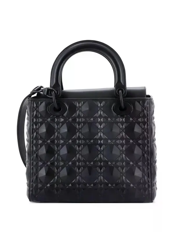 Dior Lady Diamond Motif Cannage Calfskin Medium Shoulder Bag - Black