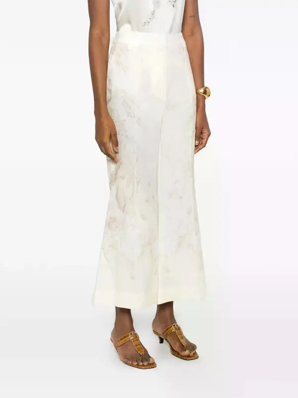 Zimmermann Cropped Floral-print Flared Trousers