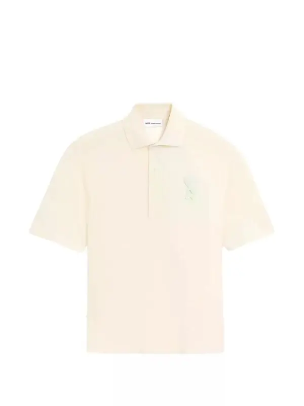 AMI Paris De Coeur Cotton Polo Shirt - Neutrals