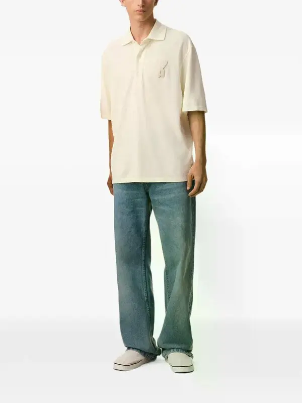 AMI Paris De Coeur Cotton Polo Shirt - Neutrals