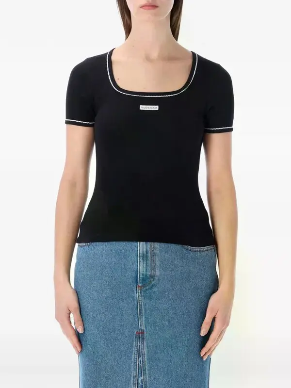 MARINE SERRE Ribbed Knit T-shirt With Logo Detail - Black