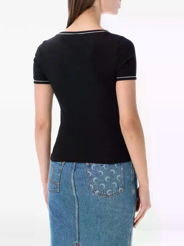 MARINE SERRE Ribbed Knit T-shirt With Logo Detail - Black