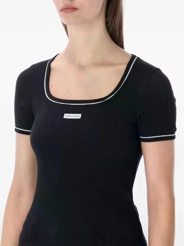 MARINE SERRE Ribbed Knit T-shirt With Logo Detail - Black