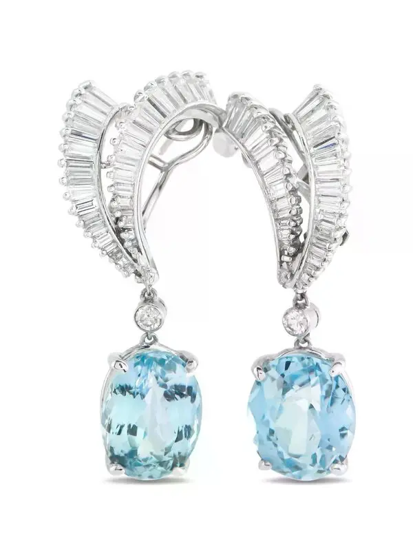 LB EXCLUSIVE Diamond And Aquamarine Drop Earrings - Silver