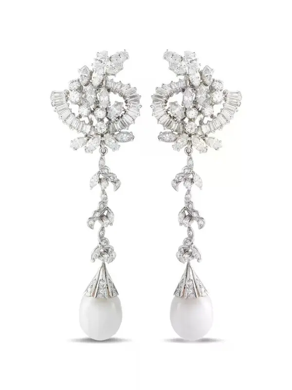 LB EXCLUSIVE Diamond And Pearl Drop Earrings - Silver