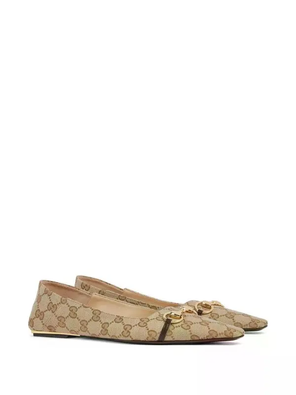Gucci Vittoria Gg-pattern Ballet Flats With Horsebit Detail - Neutrals