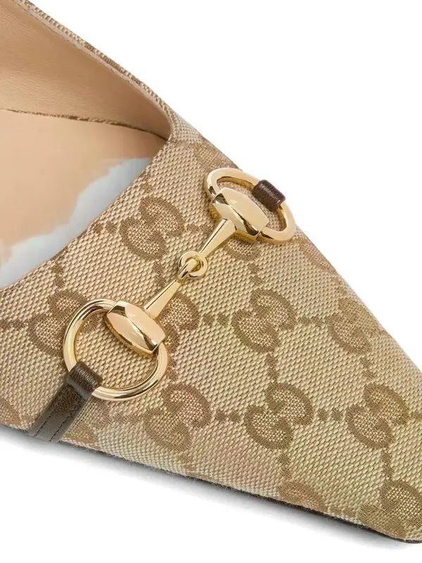 Gucci Vittoria Gg-pattern Ballet Flats With Horsebit Detail - Neutrals