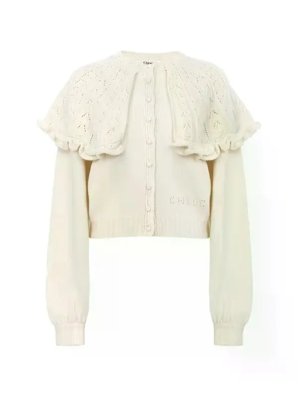 Chloé Cable-knit Ruffled-collar Cardigan - Neutrals