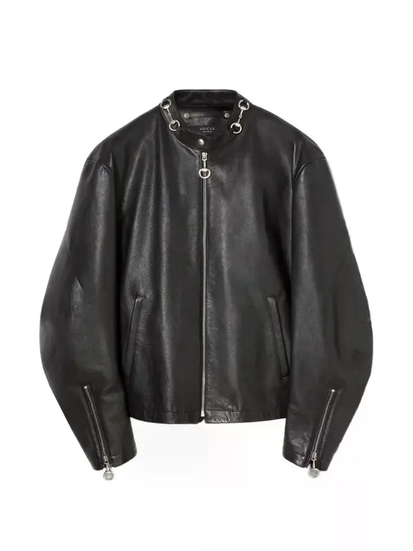 Gucci Horsebit-detail Leather Biker Jacket - Black