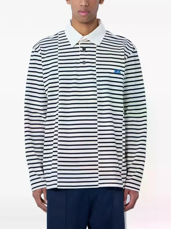 WALES BONNER Striped Long-sleeve Polo Shirt - Neutrals