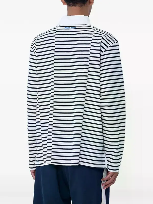 WALES BONNER Striped Long-sleeve Polo Shirt - Neutrals