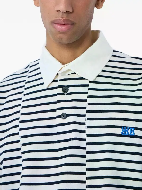 WALES BONNER Striped Long-sleeve Polo Shirt - Neutrals