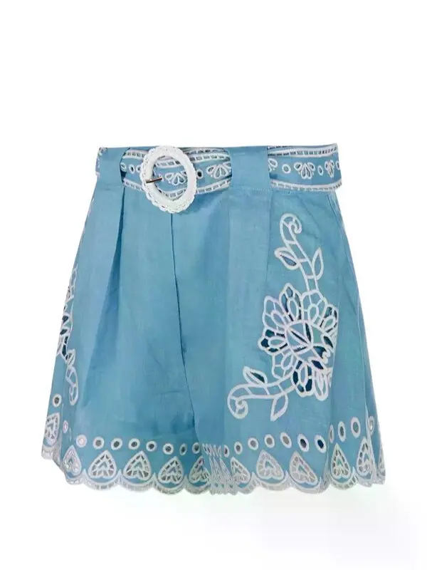 Farm Rio Floral Embroidered Belted Shorts
