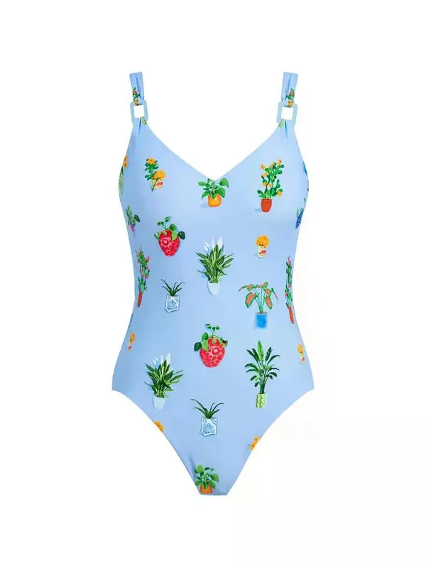 Seafolly Playa Bonita Dd Floral V-neck One-piece Swimsuit - Blue