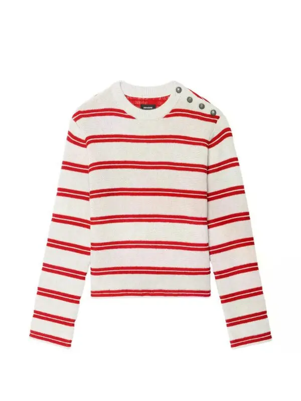 Zadig&Voltaire Striped Wool Sweater With Buttoned Detail - Neutrals