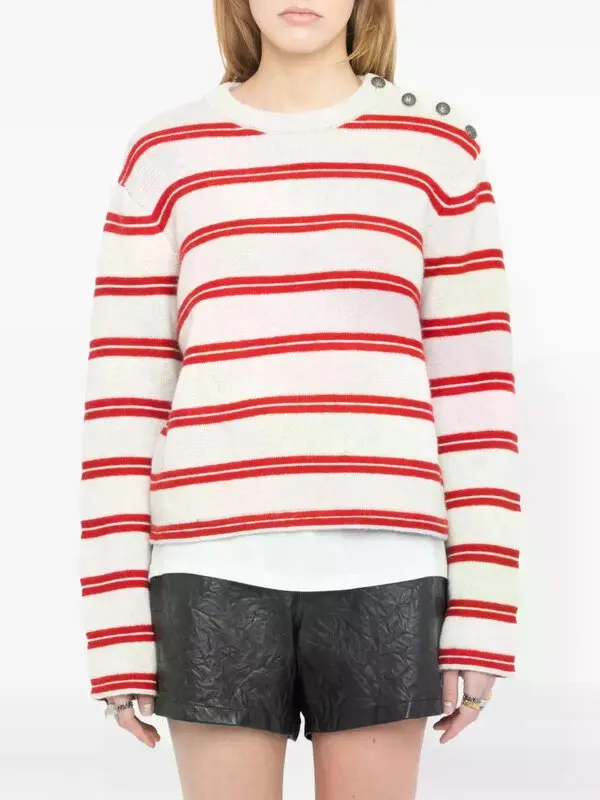 Zadig&Voltaire Striped Wool Sweater With Buttoned Detail - Neutrals